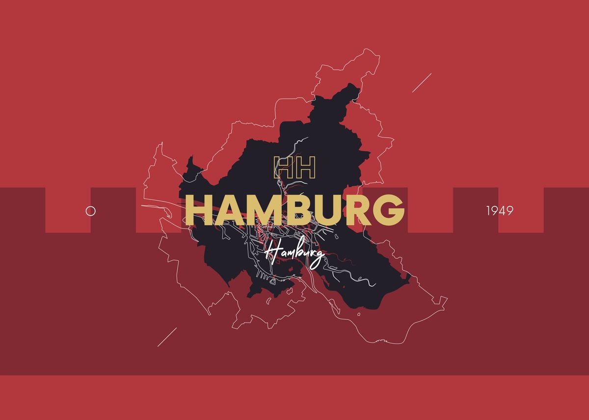 'Hamburg Map Germany' Poster, picture, metal print, paint by dkDesign ...