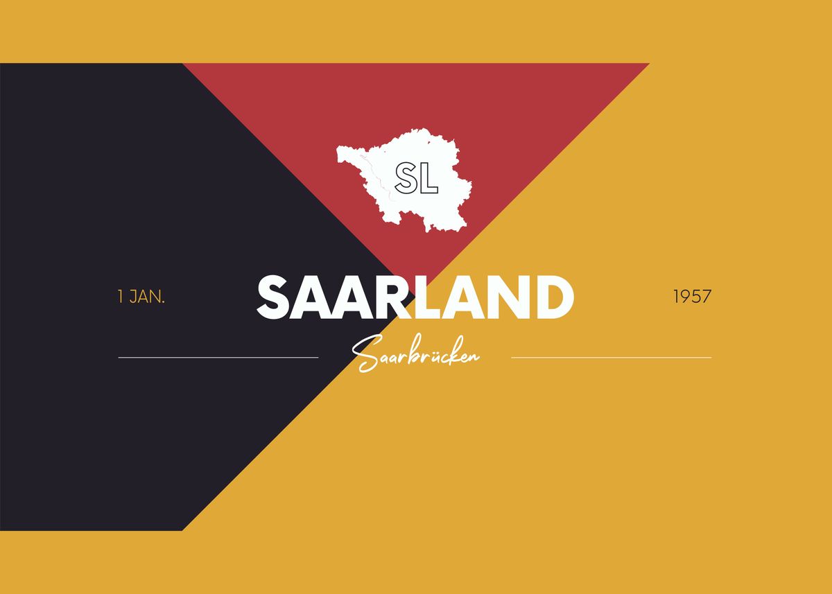 'Saarland Map Germany' Poster, picture, metal print, paint by dkDesign ...