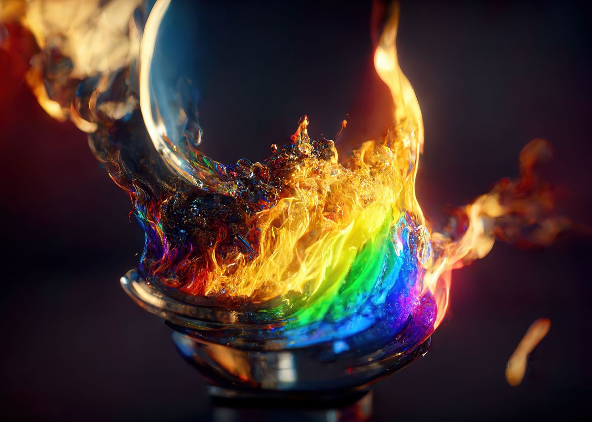 'Rainbow Inferno' Poster, picture, metal print, paint by NVSN | Displate