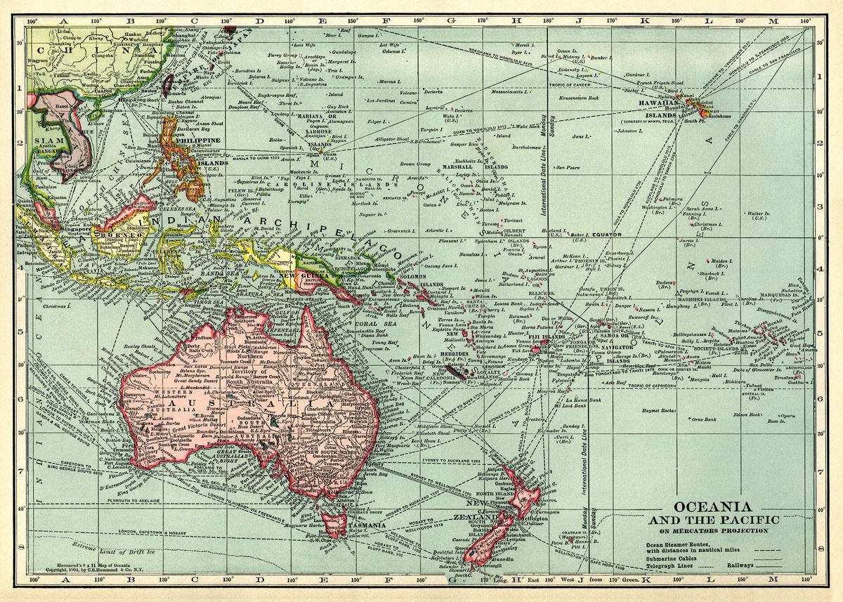 'Oceania Vintage Map' Poster, picture, metal print, paint by Sam Kal ...