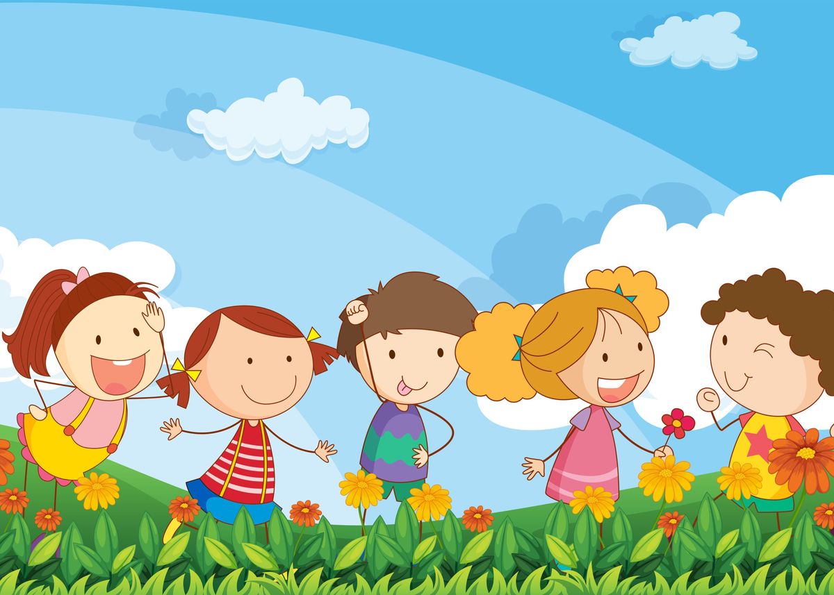 'Five adorable kids playing' Poster, picture, metal print, paint by ...