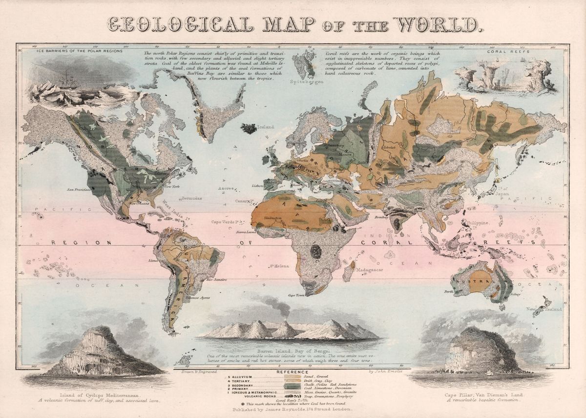 'Geological world map' Poster, picture, metal print, paint by Sam Kal ...