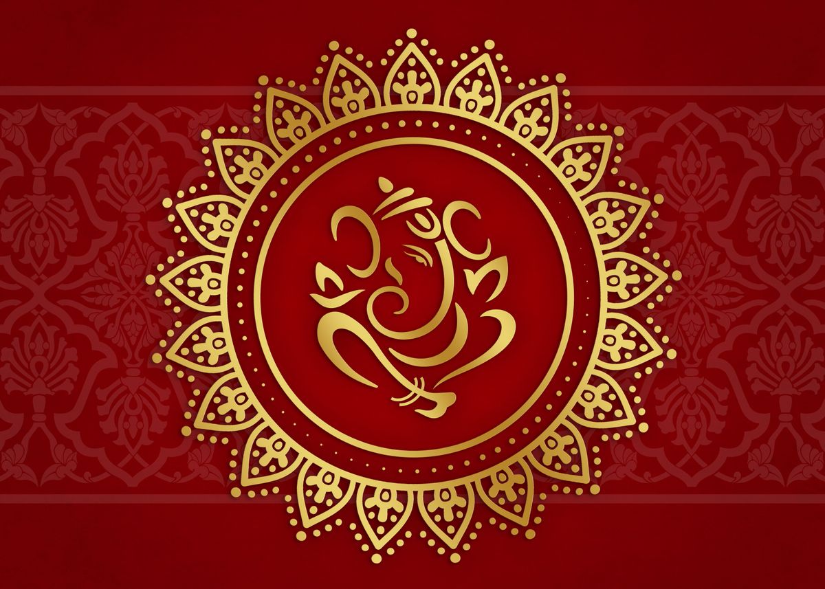 'Hindu Ganesh Red Gold' Poster, picture, metal print, paint by ...