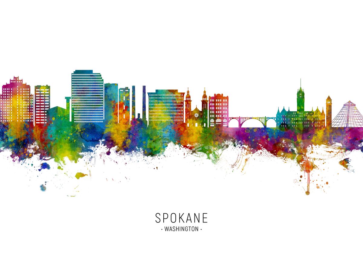'Spokane Skyline Washington' Poster, picture, metal print, paint by ...