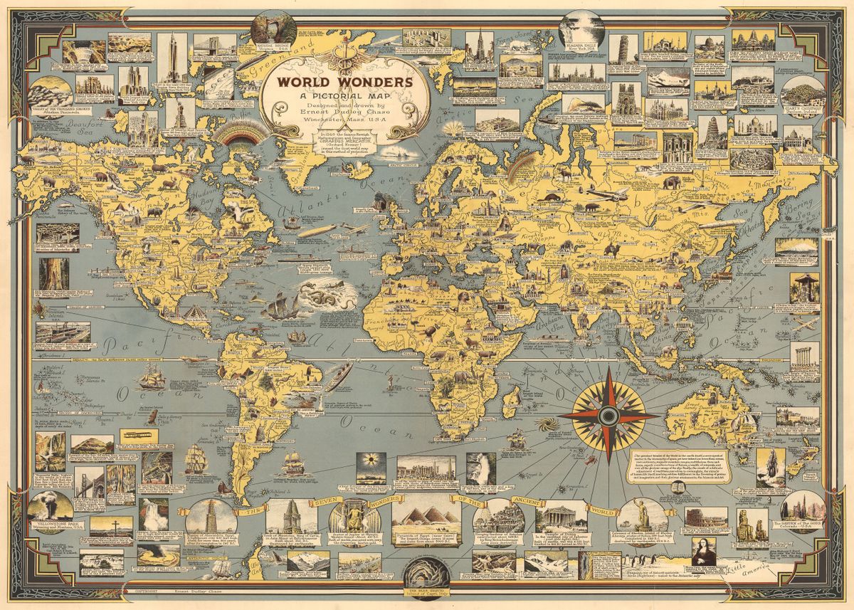 'World Wonders Maps' Poster, picture, metal print, paint by Sam Kal ...
