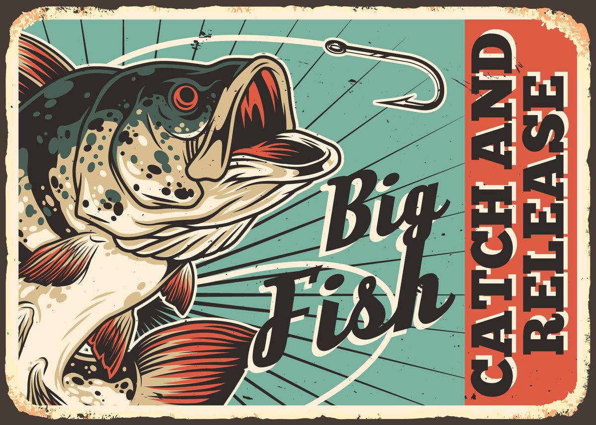 'Vintage Big Fish' Poster, picture, metal print, paint by 3am | Displate