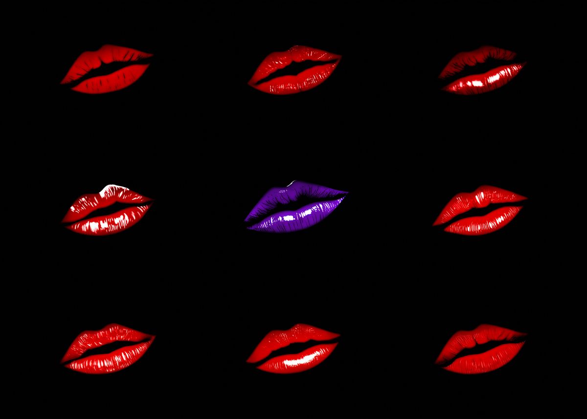 'Lips kiss isolated glow po' Poster, picture, metal print, paint by ...
