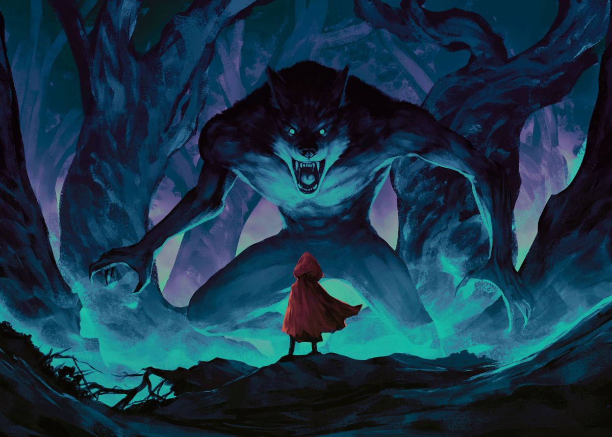 'Big Wolf and Little Red' Poster, picture, metal print, paint by Salny ...