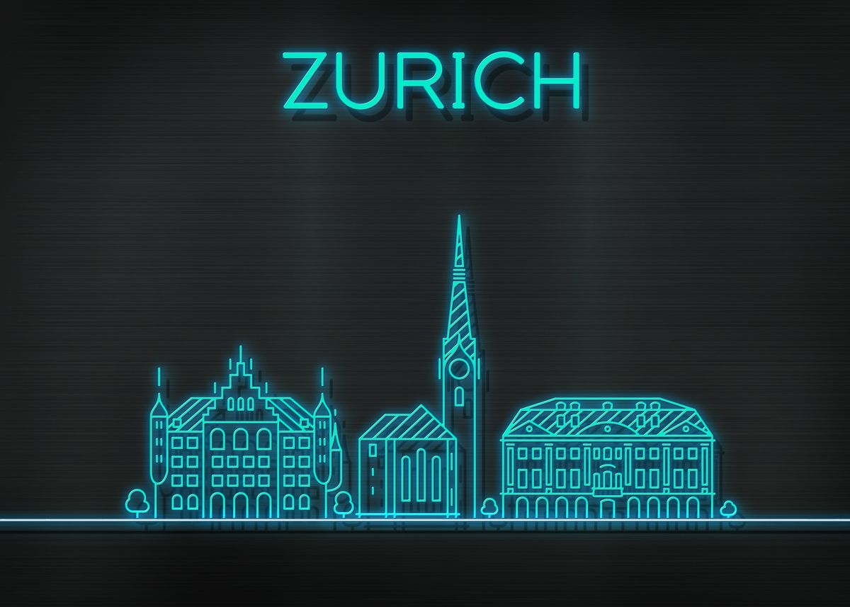 'Zurich City Skyline' Poster, picture, metal print, paint by XandYart ...