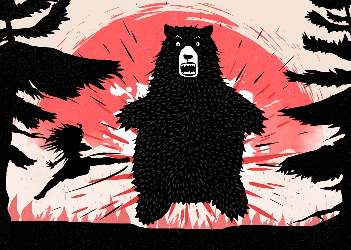 'Bear Kick' Poster, picture, metal print, paint by Ilya Danilov | Displate