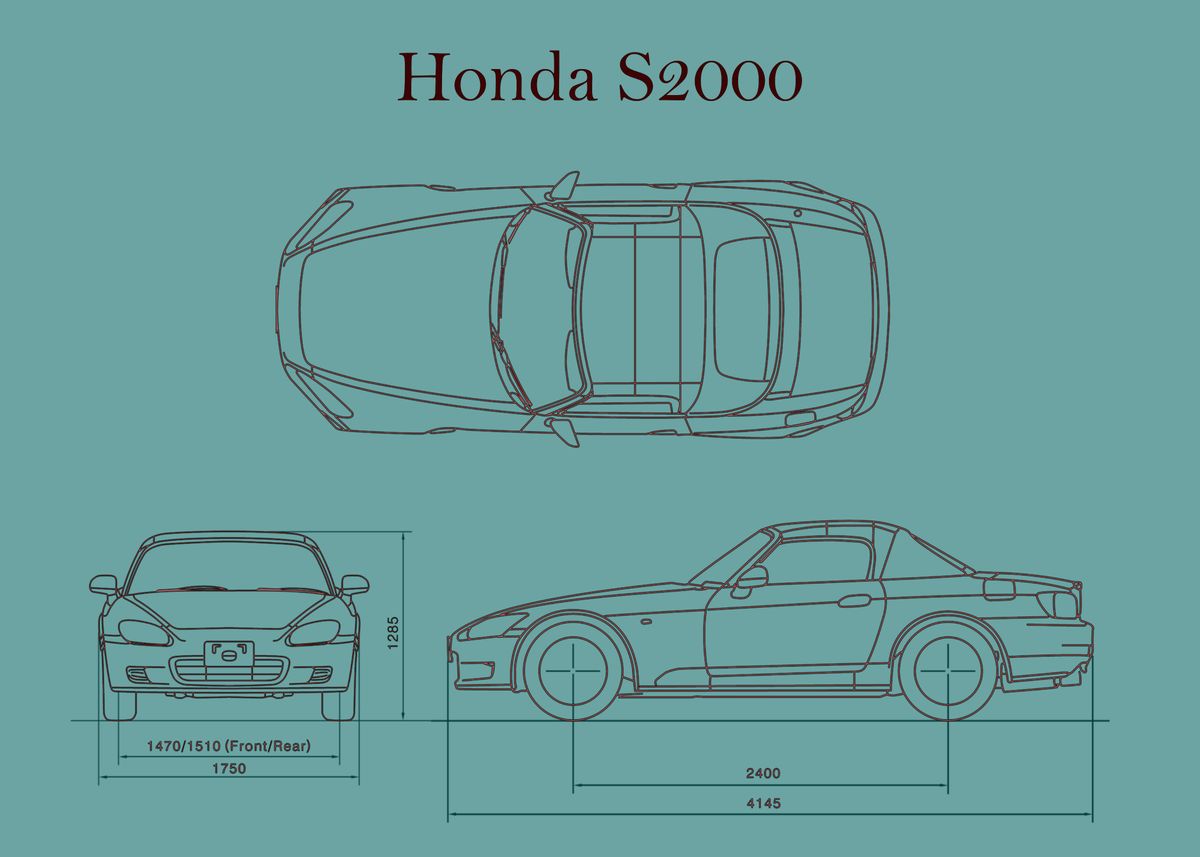 'Honda S2000 2005 Blueprint' Poster, picture, metal print, paint by ...