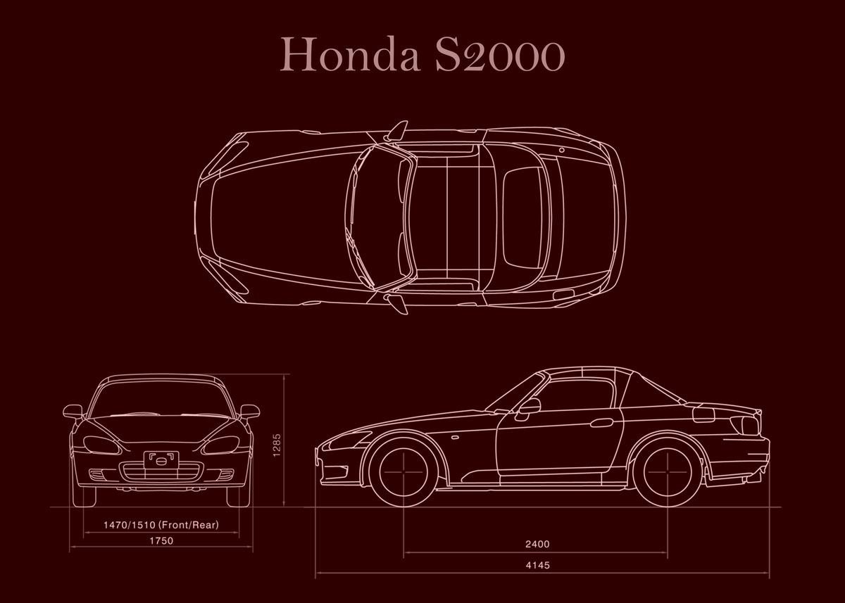 'Honda S2000 2005 Blueprint' Poster, picture, metal print, paint by The ...