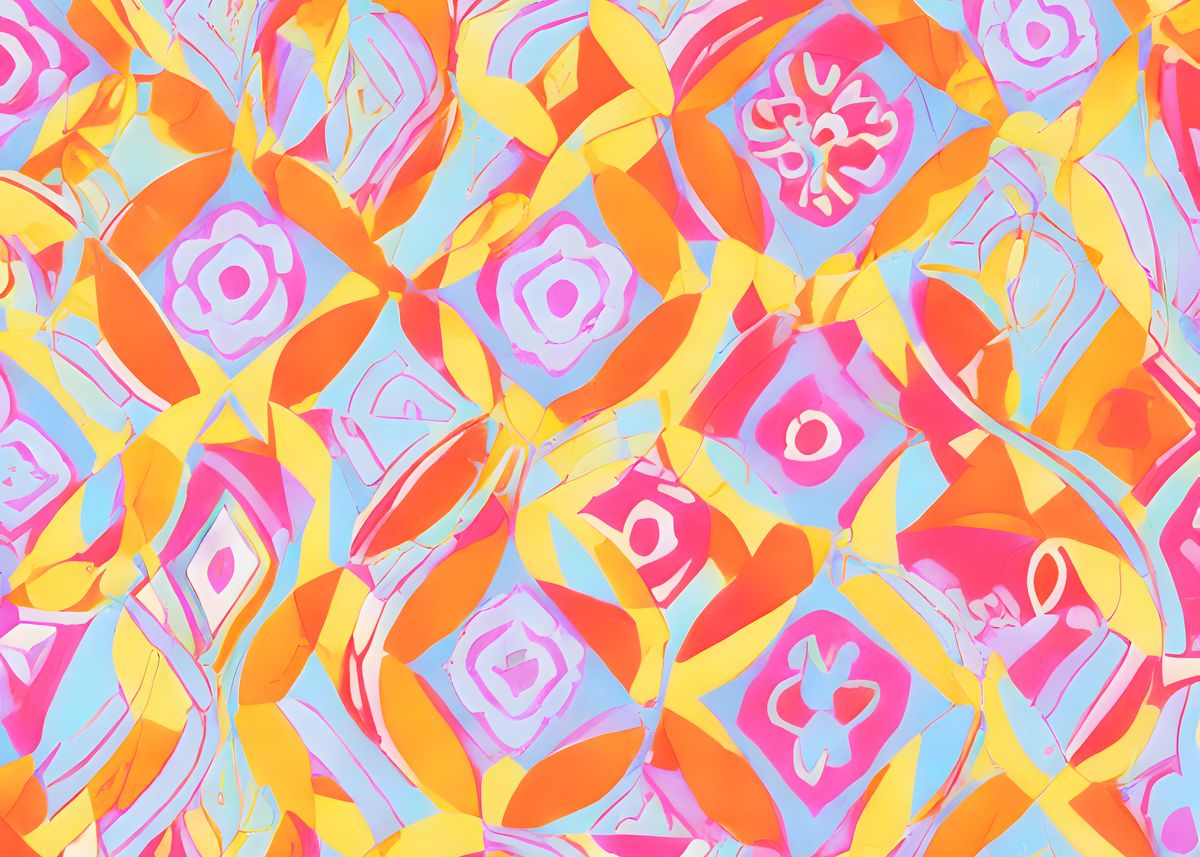 '1970s vintage pattern wall' Poster, picture, metal print, paint by ...