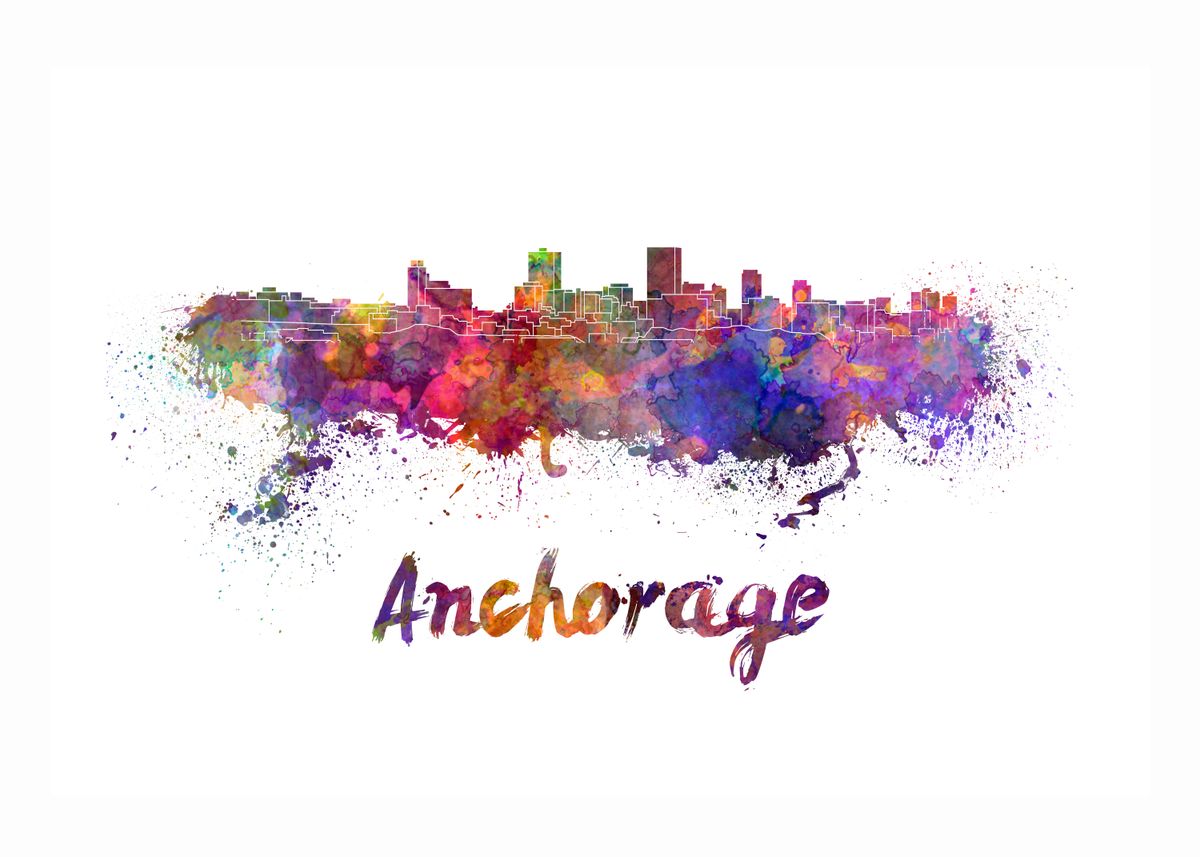 'Anchorage skyline' Poster, picture, metal print, paint by Cristina ...