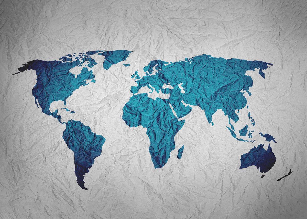 'world map blue' Poster, picture, metal print, paint by mystery box ...