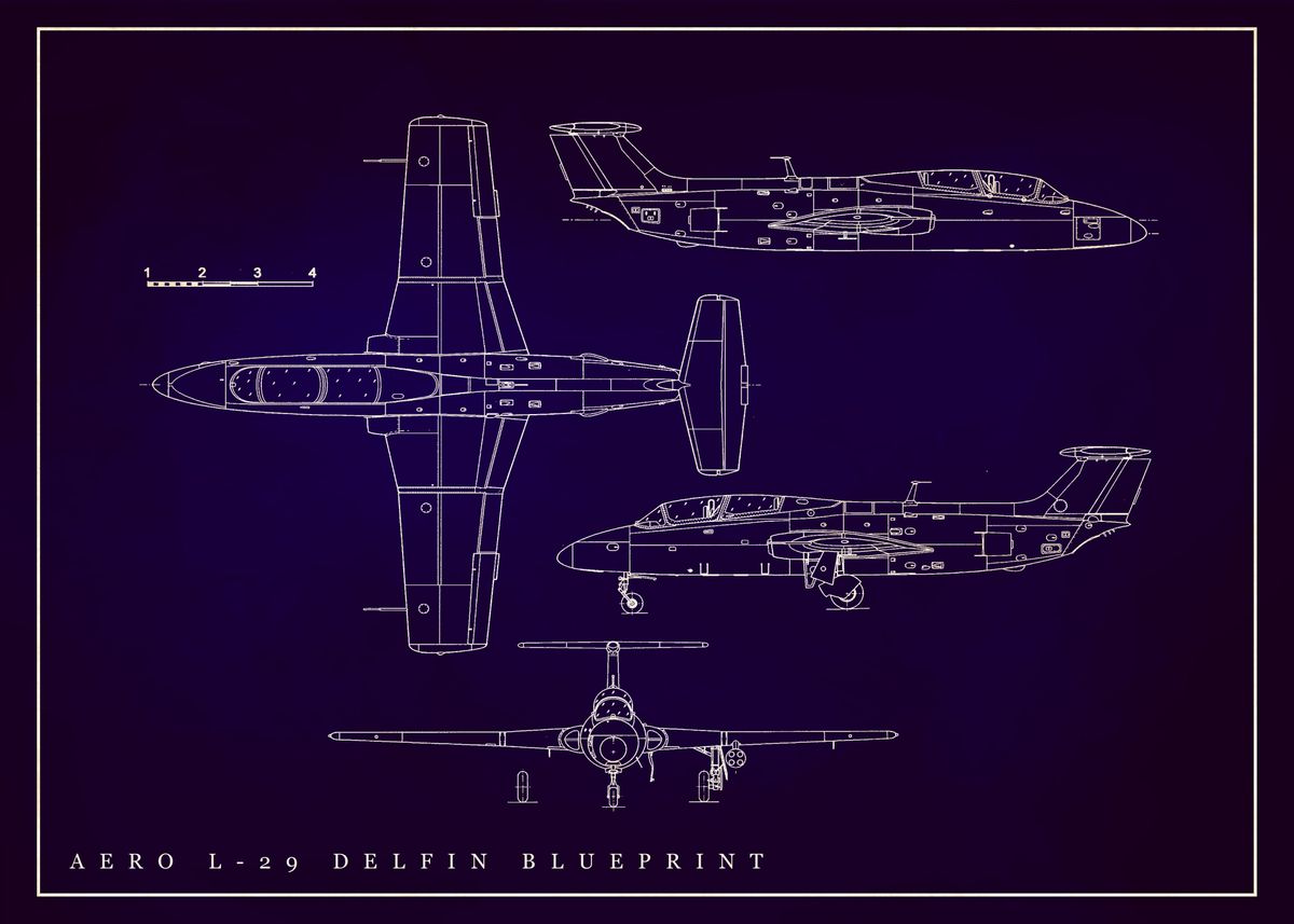 'Aero L29 Delfin Blueprint' Poster, picture, metal print, paint by ...