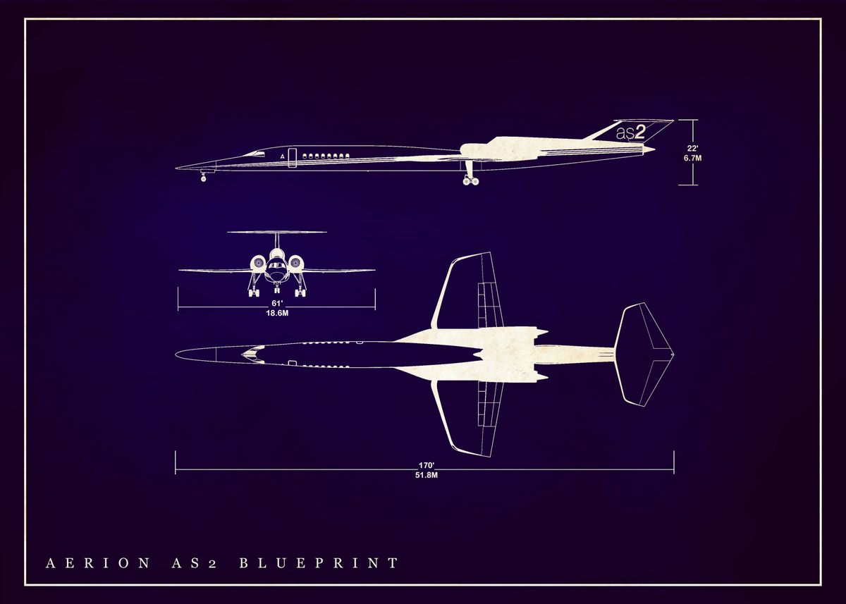'Aerion AS2 Blueprint' Poster, picture, metal print, paint by ...
