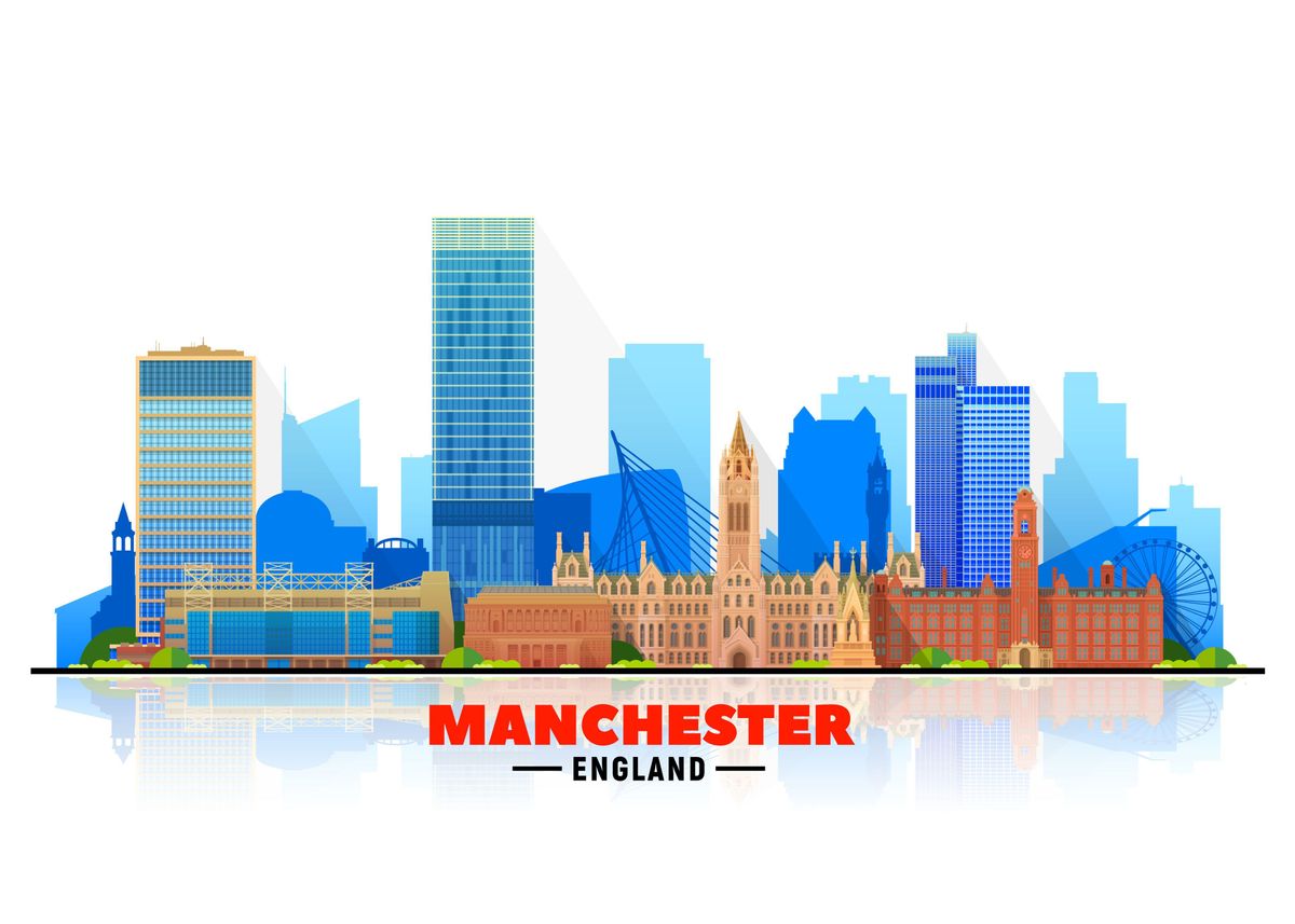'Manchester England skyline' Poster, picture, metal print, paint by ...