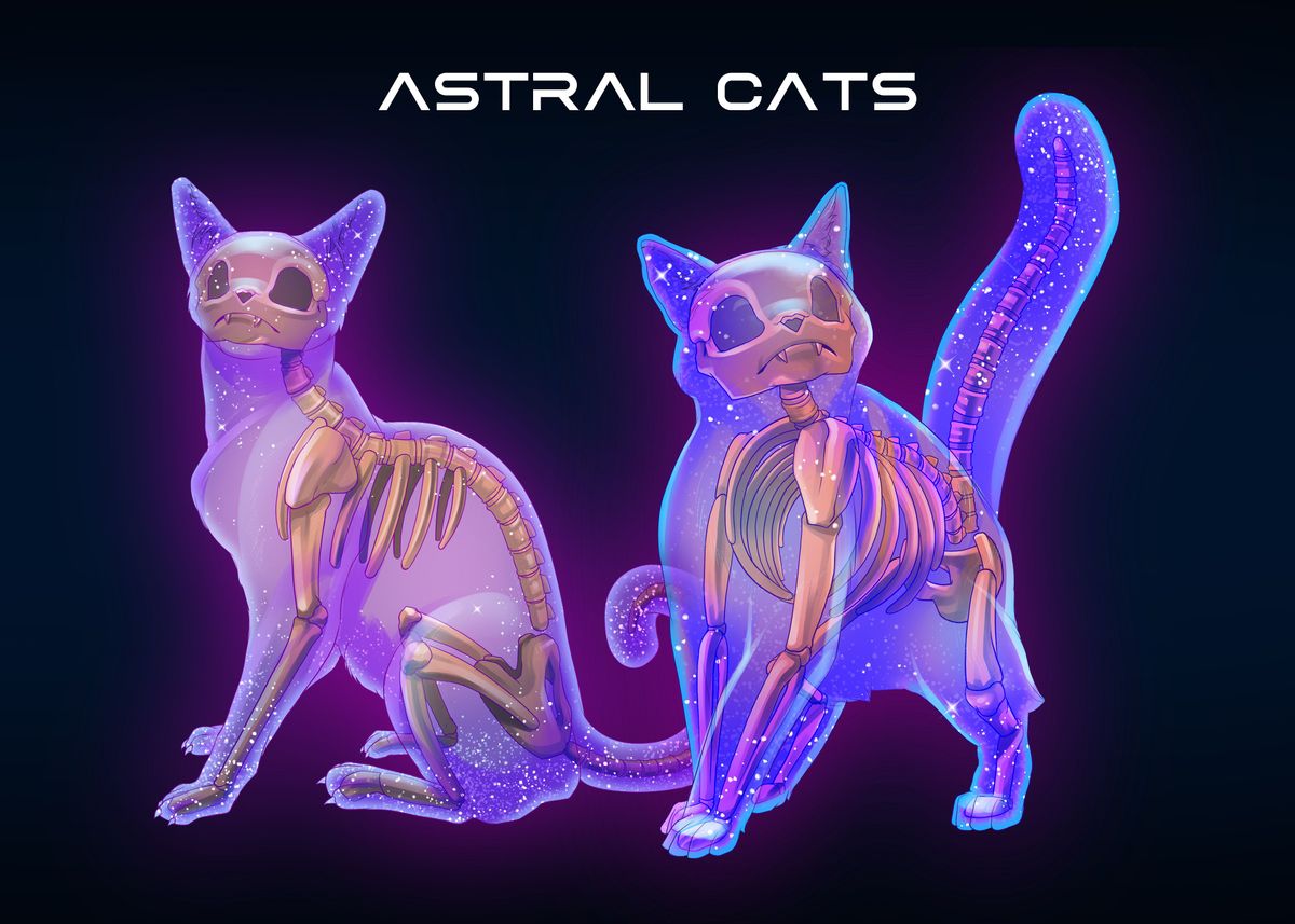 'Astral Cats' Poster, picture, metal print, paint by Jeffrey Mongcog | Displate