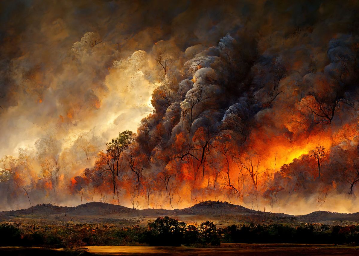 'Australian bushfire III' Poster, picture, metal print, paint by Mezma ...