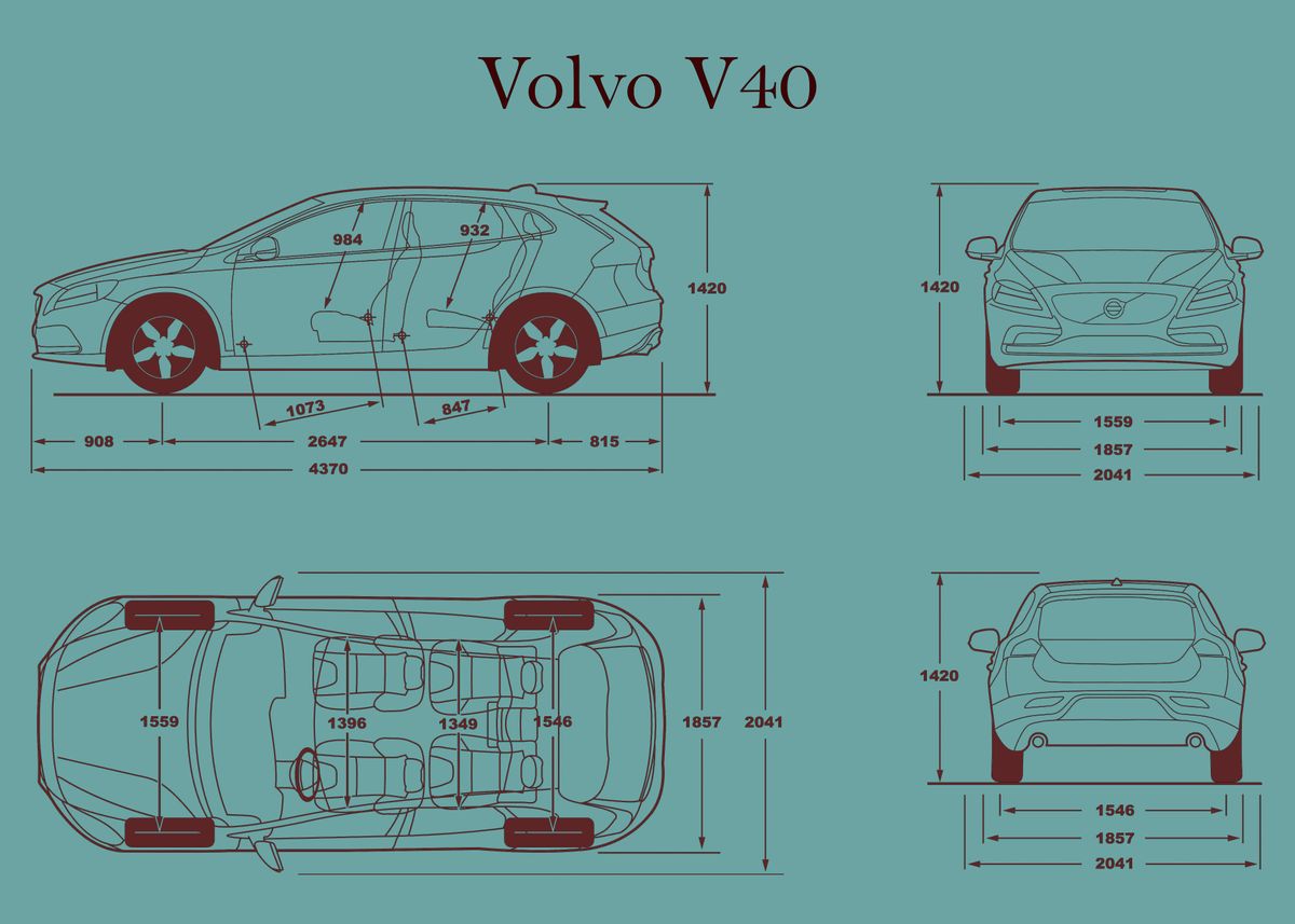 'Volvo V40 2018 Blueprint' Poster, picture, metal print, paint by ...
