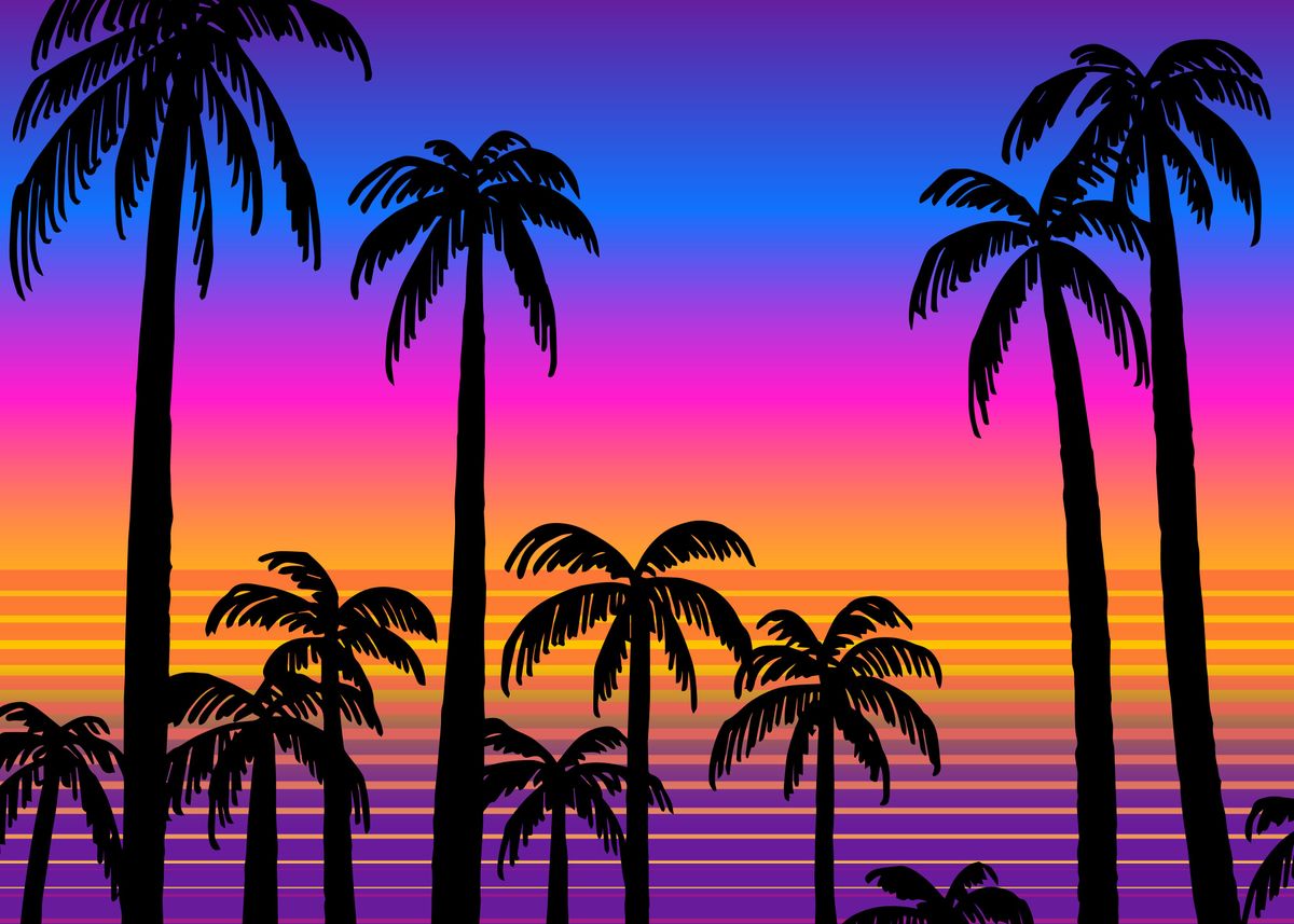 '80s Beach Synthwave' Poster, picture, metal print, paint by EDM Project | Displate