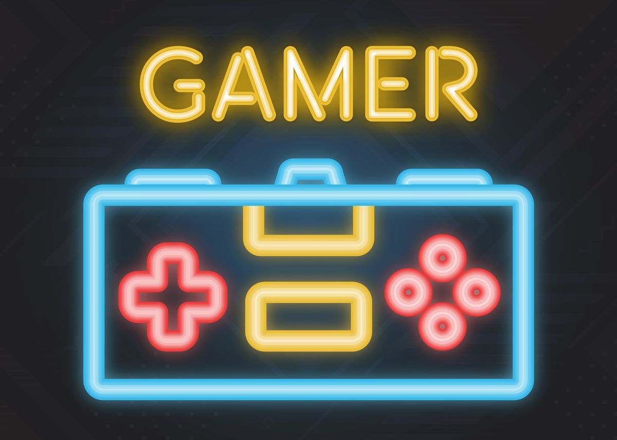 'Gamer Neon Sign Game Room' Poster, picture, metal print, paint by ...
