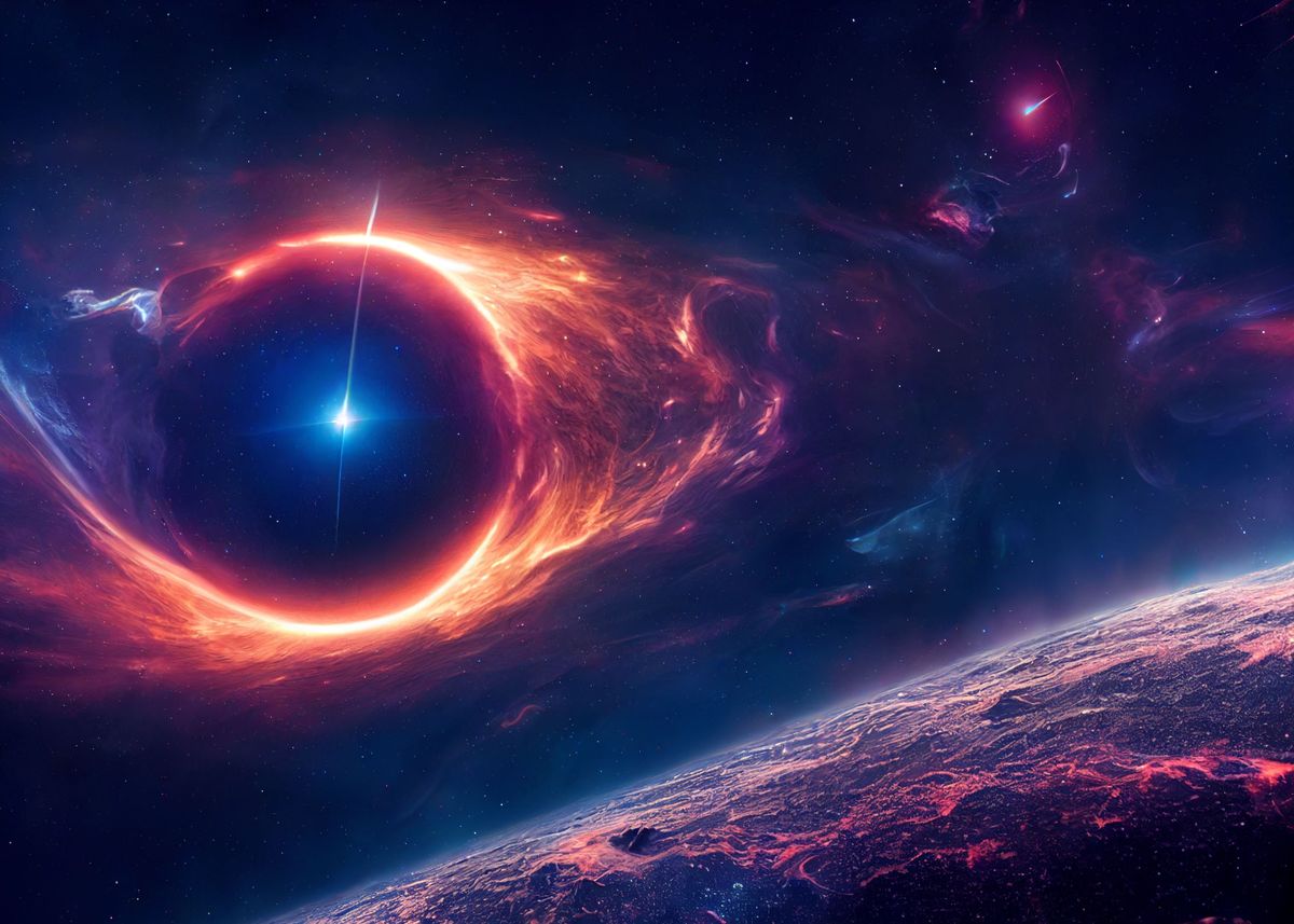 'Black hole swallowing star' Poster, picture, metal print, paint by ...