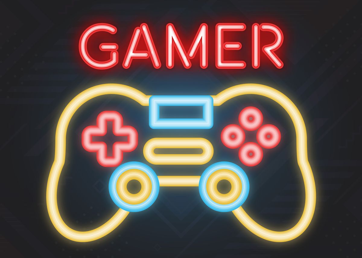 'Gamer Neon Sign Game Room' Poster, picture, metal print, paint by ...