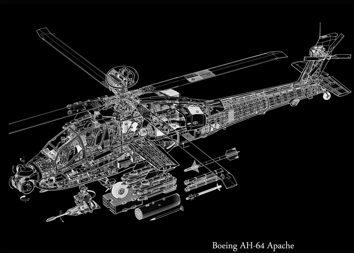 'Boeing AH64 Apache' Poster, picture, metal print, paint by Mod Yof ...