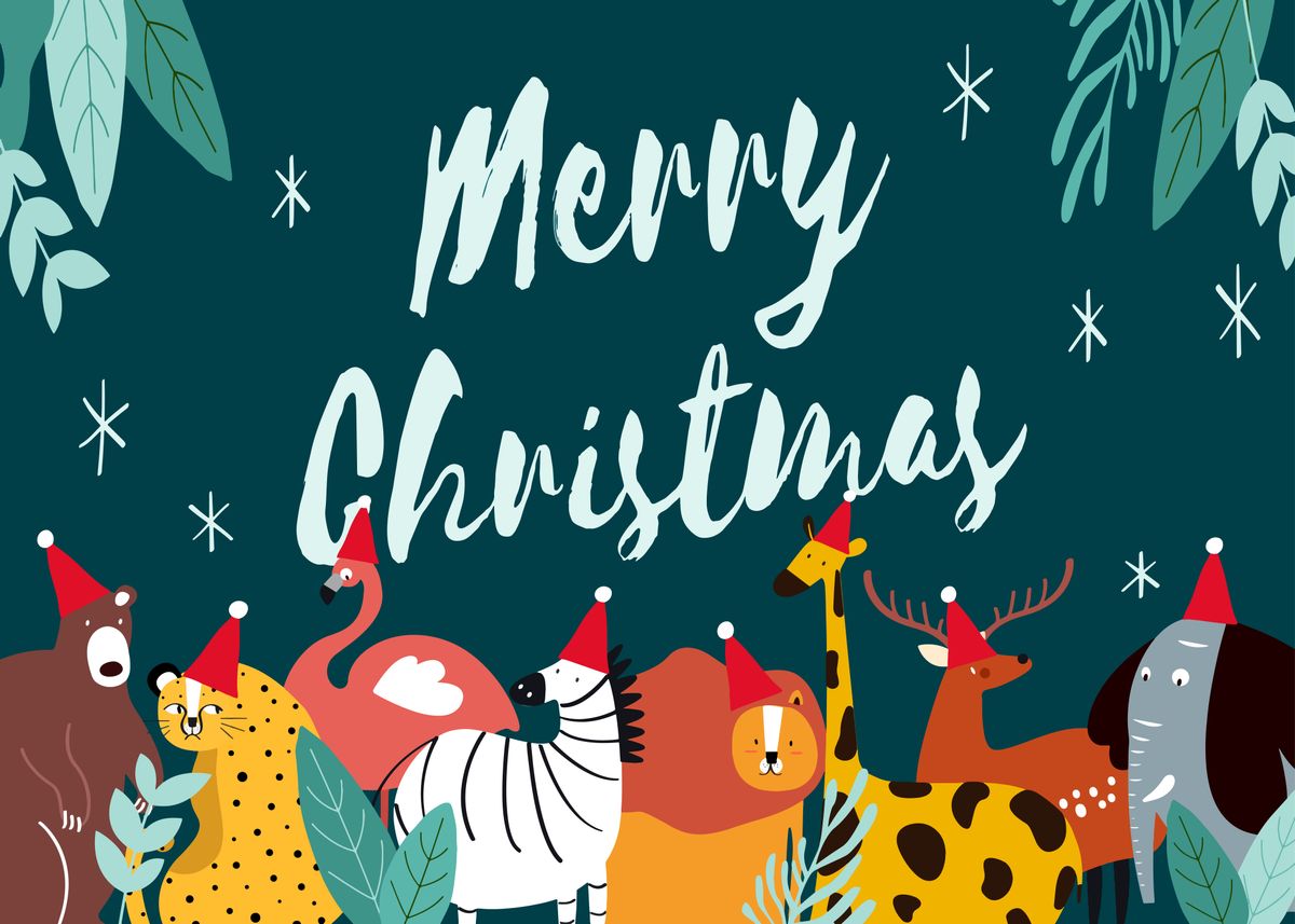 'MERRY CHRISTMAS ANIMALS' Poster, picture, metal print, paint by ...