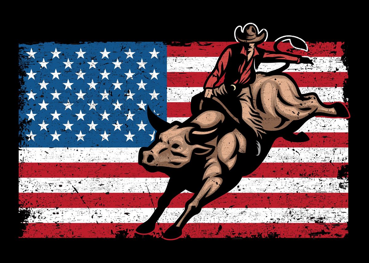 'Bull Riding Western Cowboy' Poster, picture, metal print, paint by ...