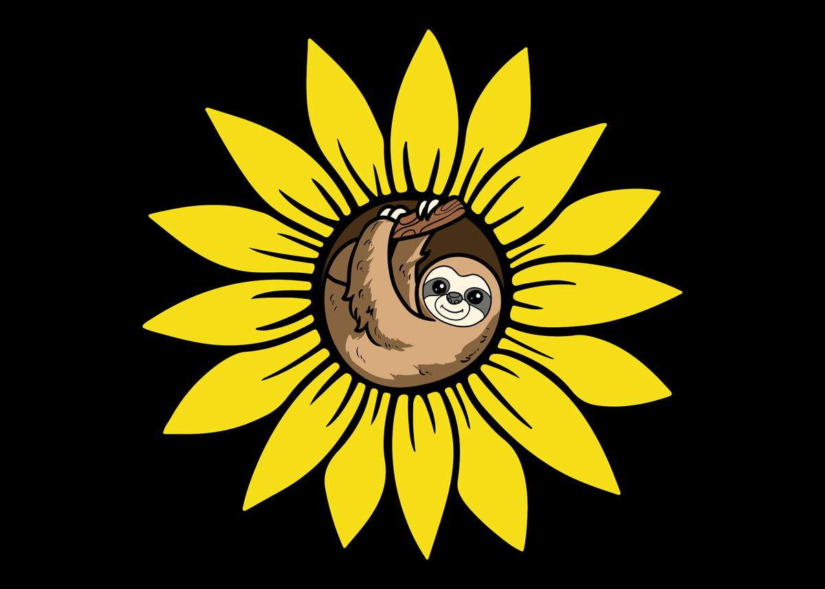 'Sloth Sunflower' Poster, picture, metal print, paint by CrazySquirrel ...