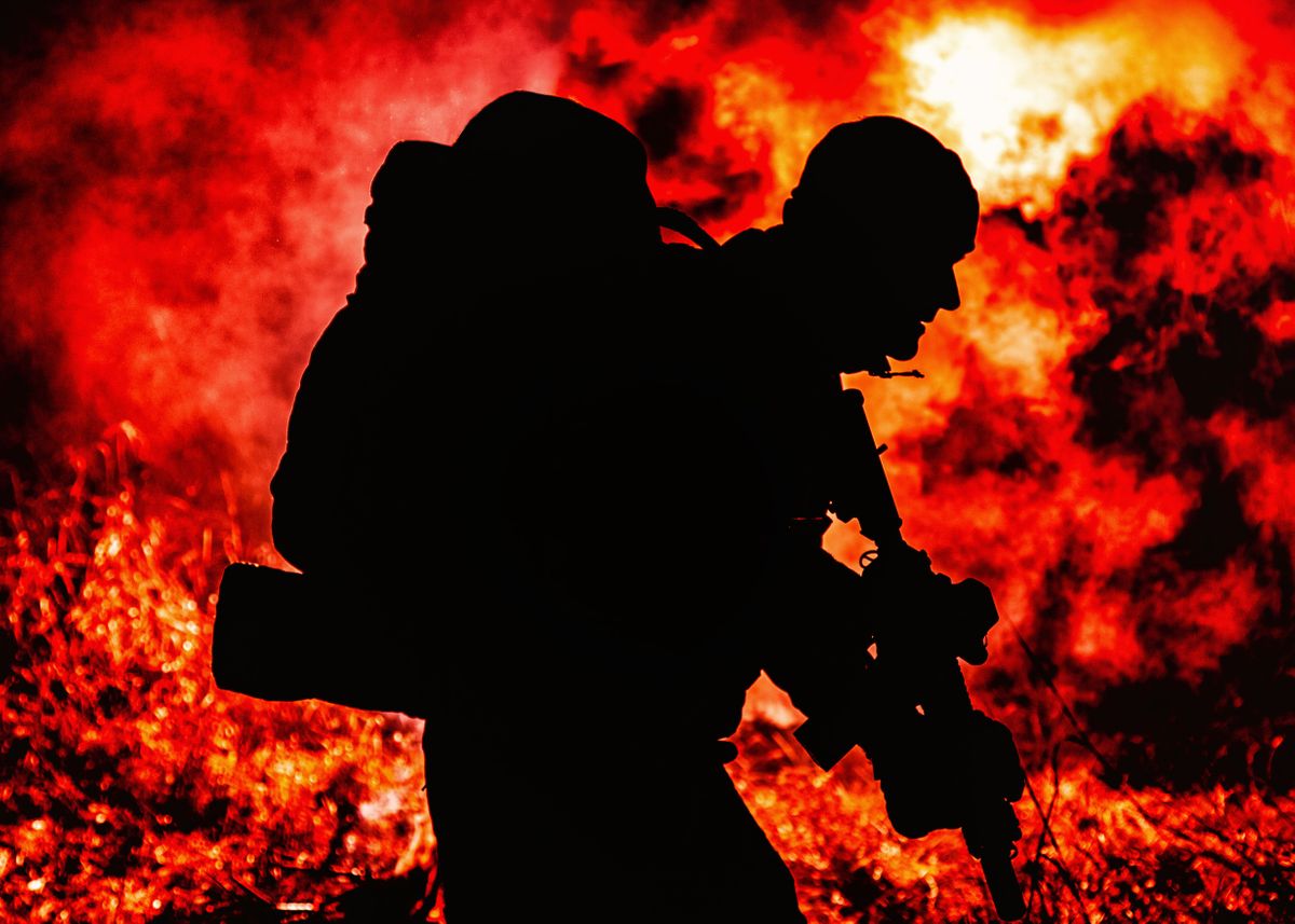 'Burning battlefield' Poster, picture, metal print, paint by ...