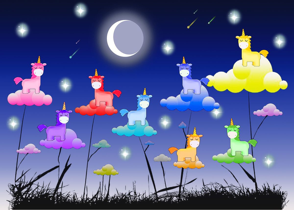 'Colorful Fantasy Unicorns' Poster, picture, metal print, paint by ...