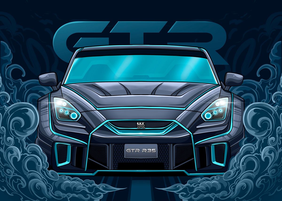 'Nissan GTR R35 blue' Poster, picture, metal print, paint by sinnois ...