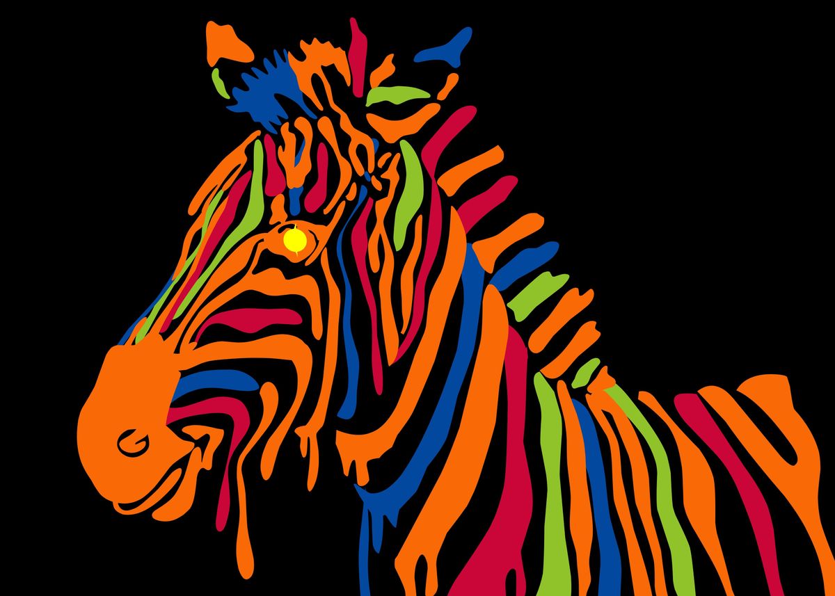'zebra popart color' Poster, picture, metal print, paint by Mshel Tyan ...