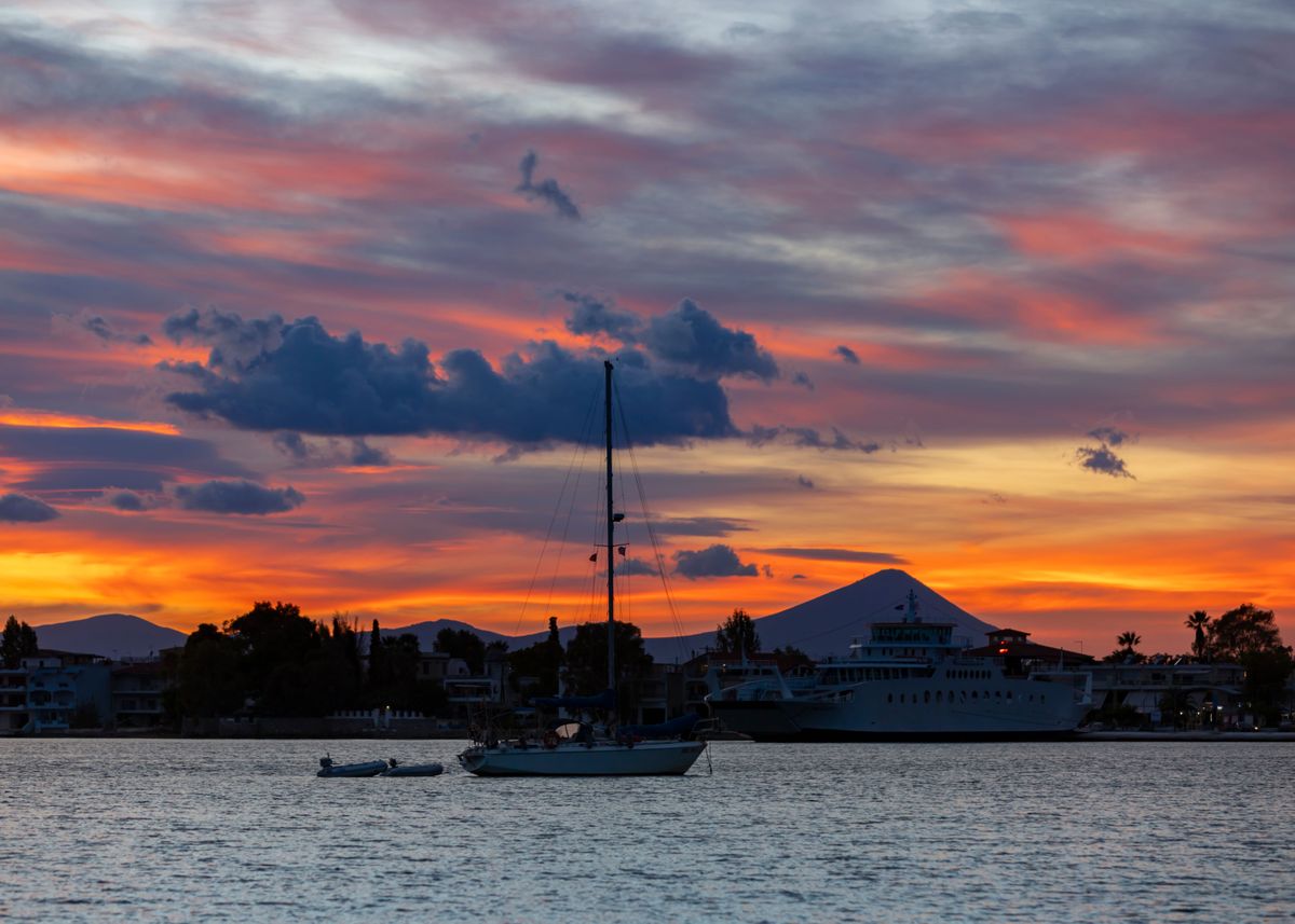 'Sunset, sea, Greek island' Poster, picture, metal print, paint by ...