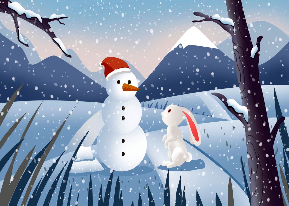 'Snowman with Bunny Winter' Poster, picture, metal print, paint by Max ...