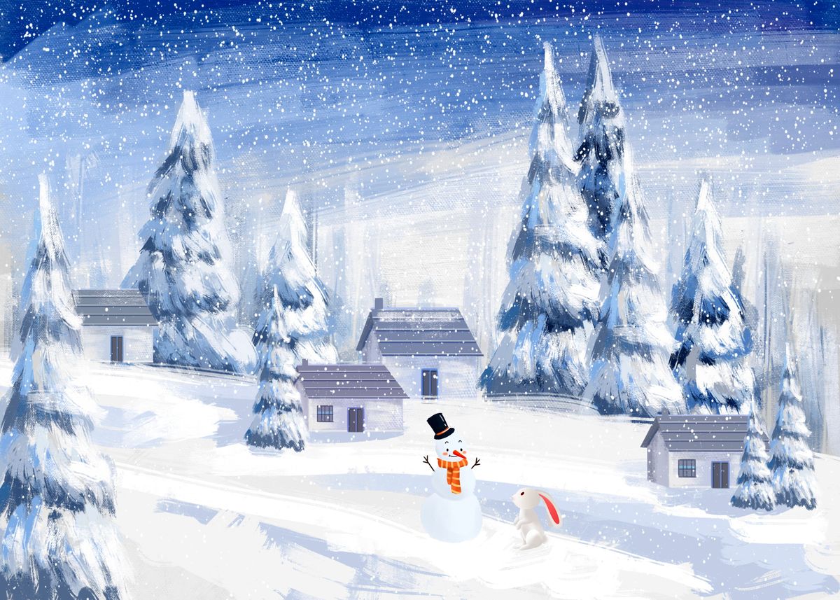 'Snowman with Bunny Winter' Poster, picture, metal print, paint by Max ...