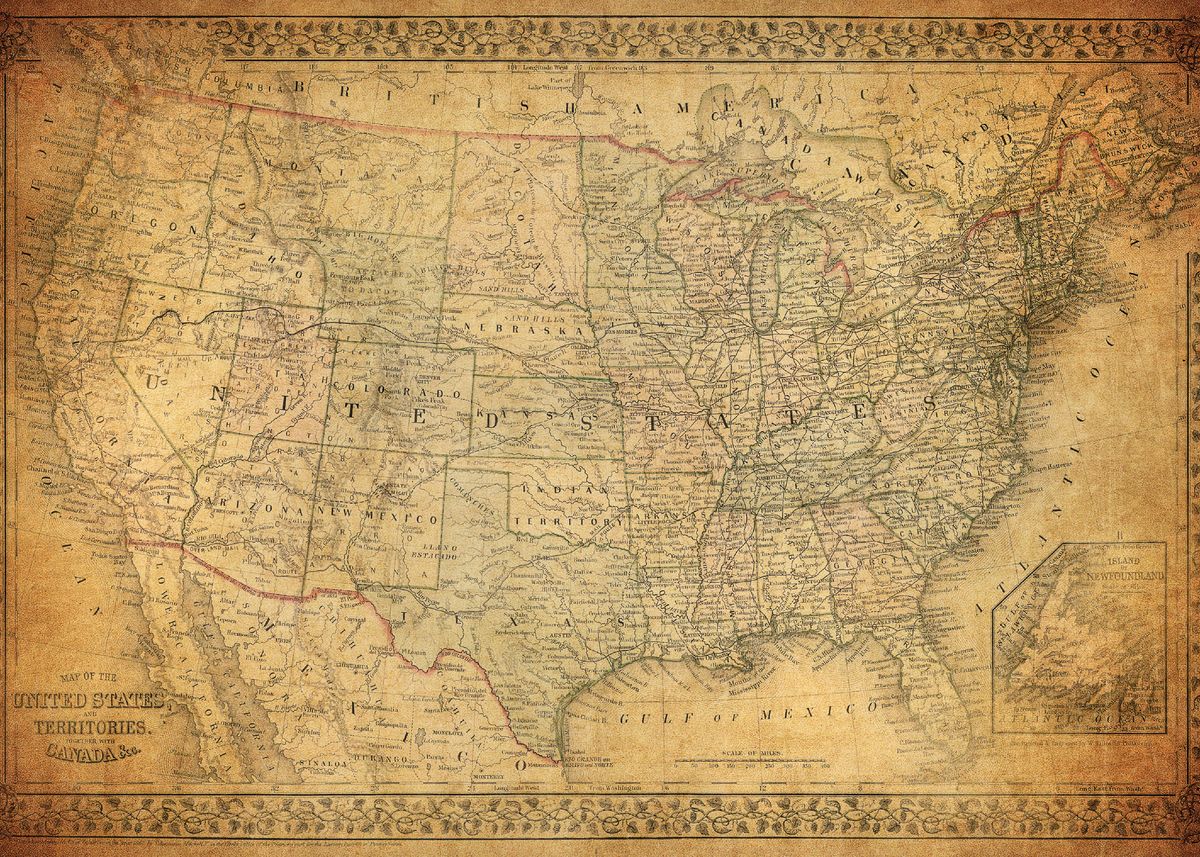 'Vintage Map of America' Poster, picture, metal print, paint by ...