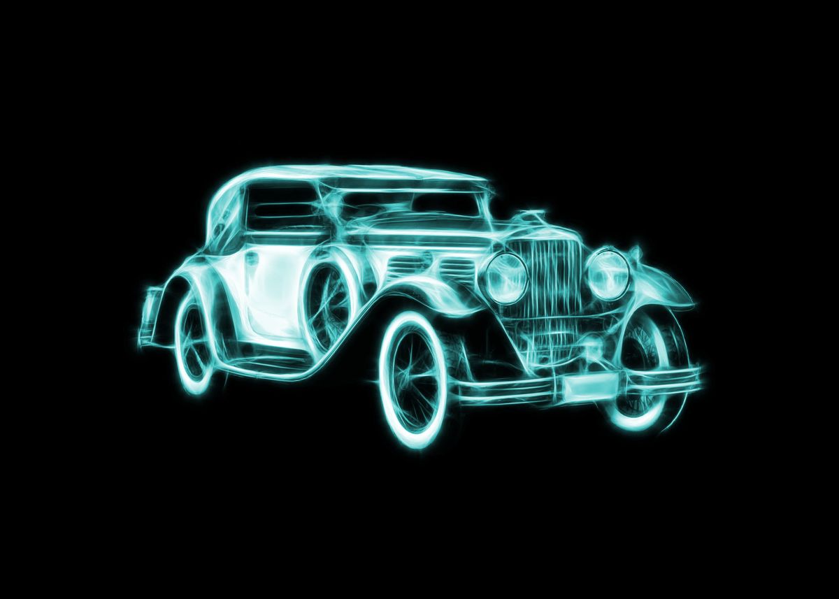 'Classic Car cyan ' Poster, picture, metal print, paint by The Diamond ...