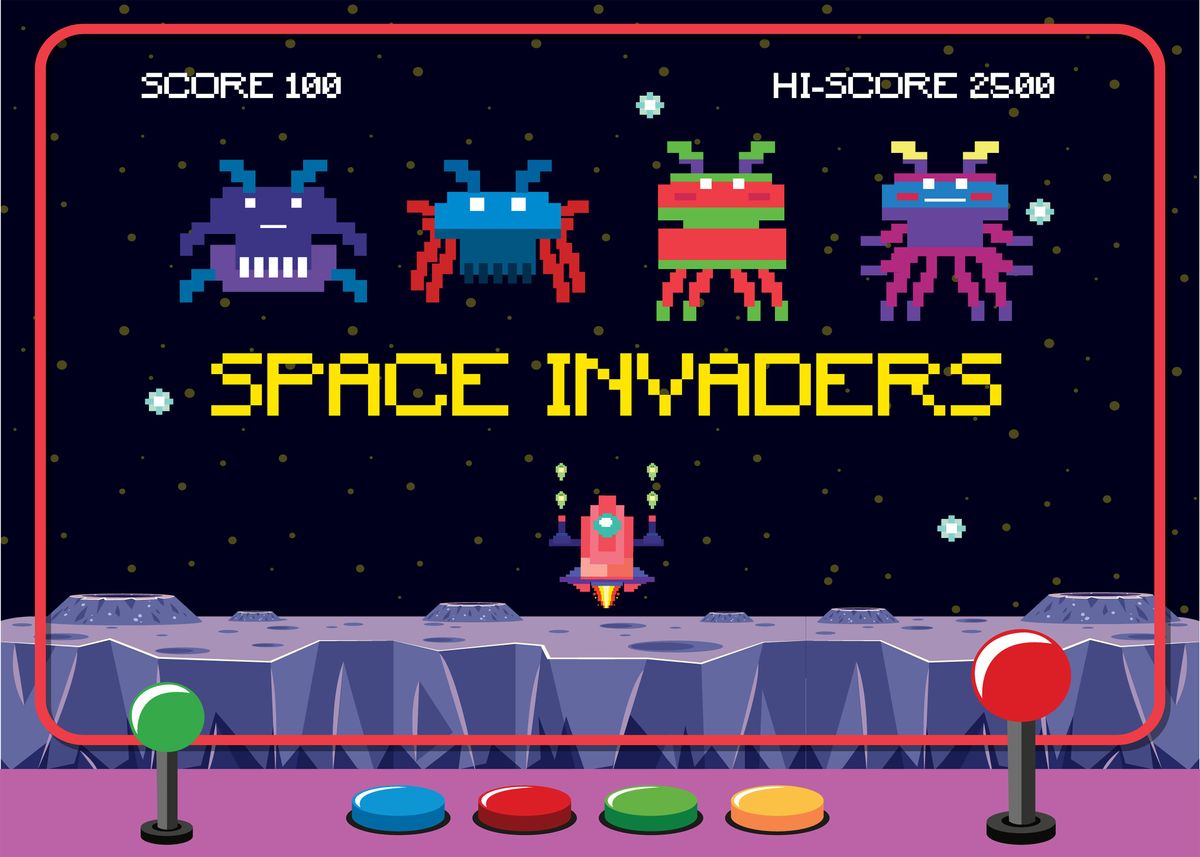 'Space Invaders' Poster, picture, metal print, paint by 80s Retro ...