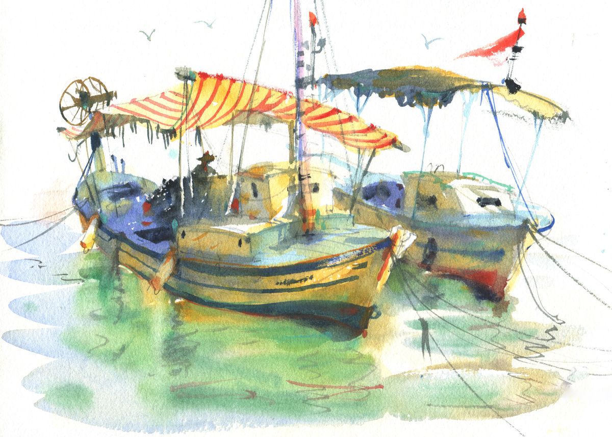 'Fishing boat' Poster, picture, metal print, paint by Samira Yanushkova ...
