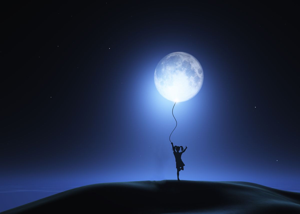 'Girl With The Moon ' Poster, picture, metal print, paint by Artistic ...