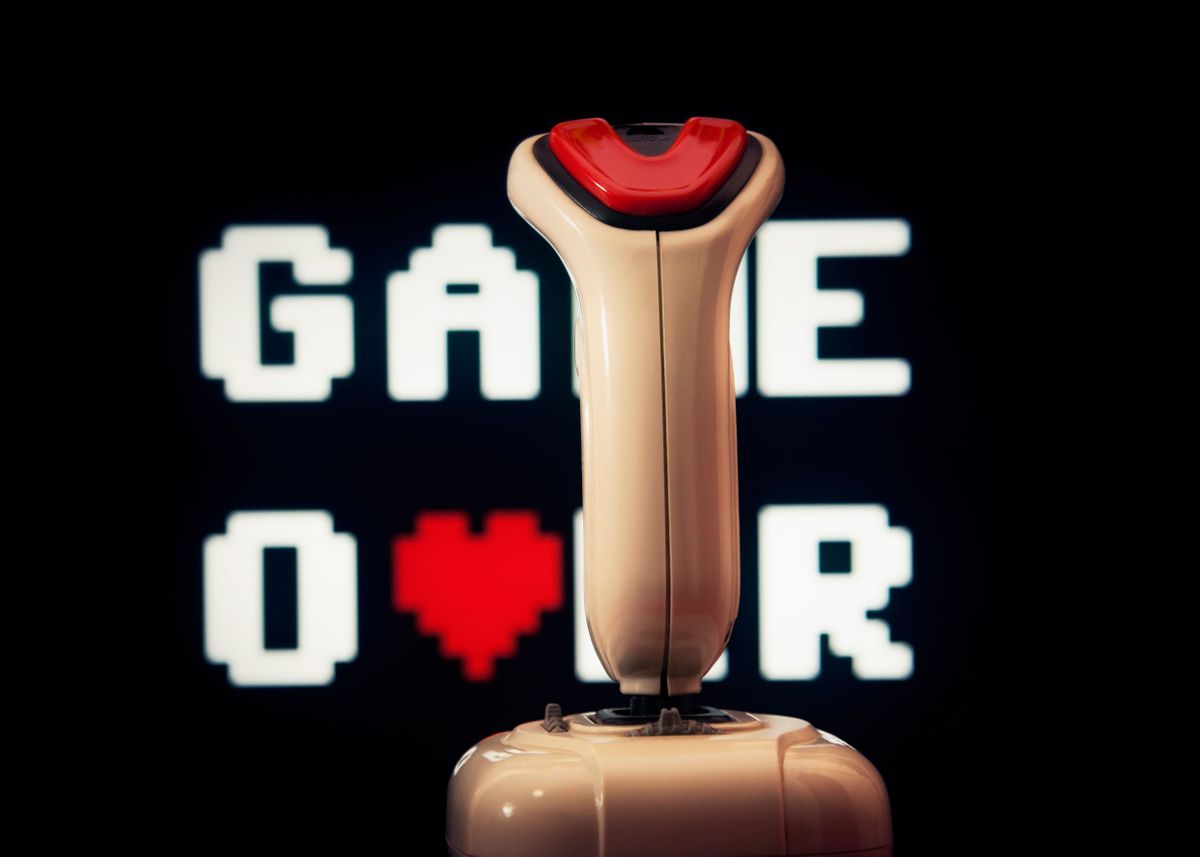'Joystick screen game over ' Poster, picture, metal print, paint by ...