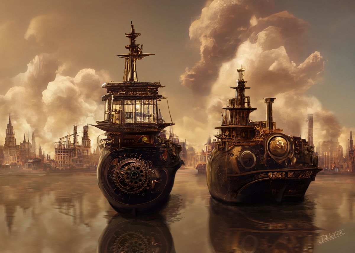 'Steampunk Harbour ' Poster, picture, metal print, paint by Johann ...