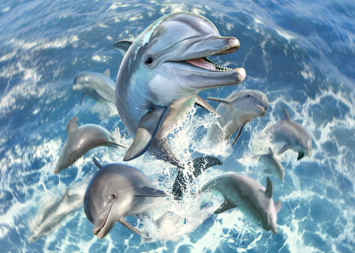 'Dolphin Jump' Poster, picture, metal print, paint by jerry lofaro ...