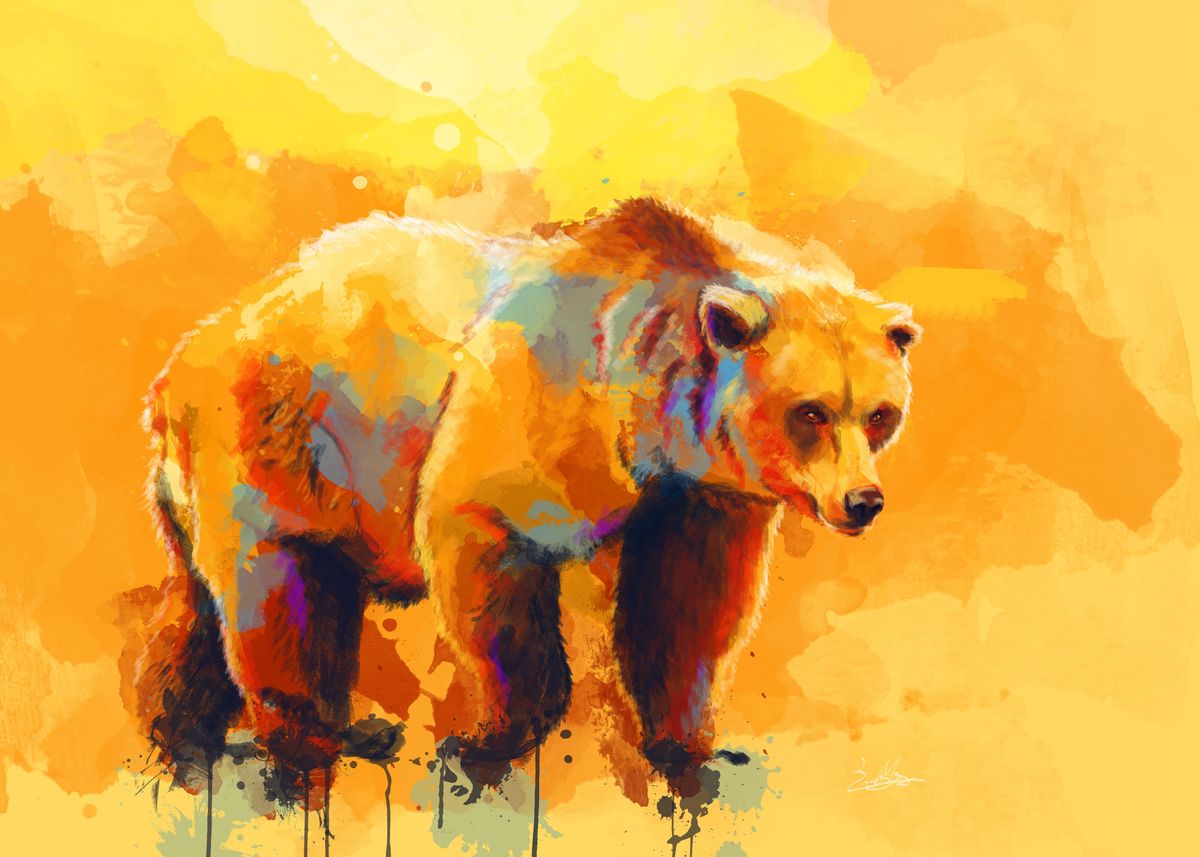 'Grizzly Bear in Colors' Poster, picture, metal print, paint by Flo Art ...