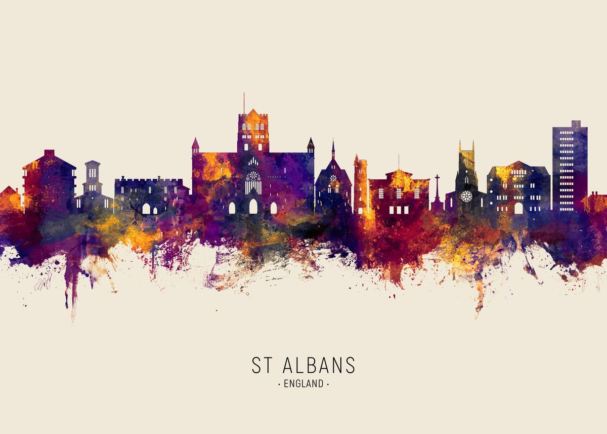 'St Albans Skyline England' Poster, picture, metal print, paint by ...
